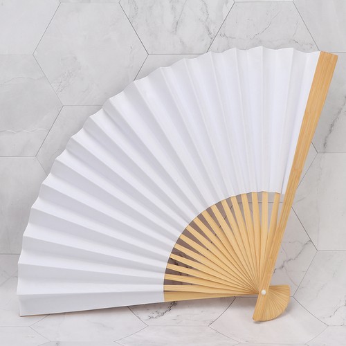 White DIY Paper Wood Folding Fan Calligraphy Painting Drawing Fans ...