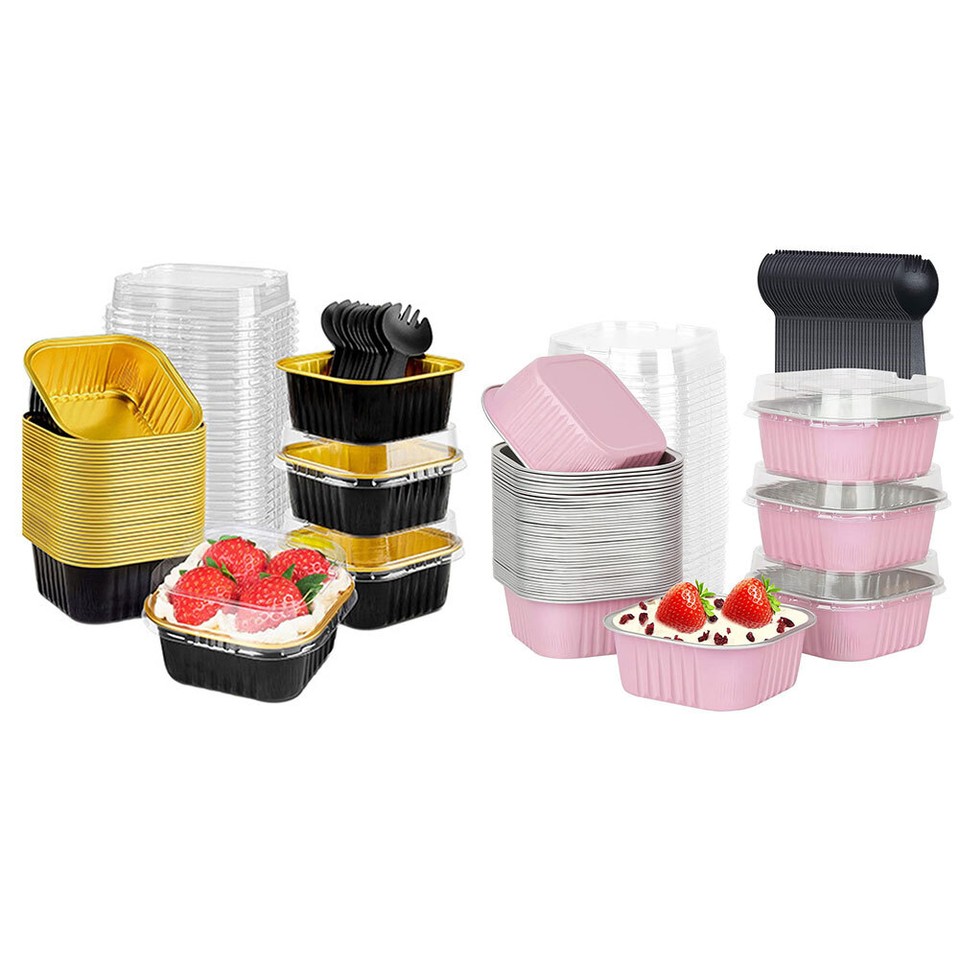 25Pcs Square Mini Cake Pans with Lids & Spoons Square Dessert Cups ...
