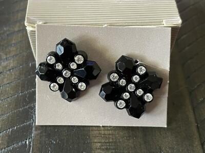 Avon Midnight Brilliance Black clip earrings very gently used original ...