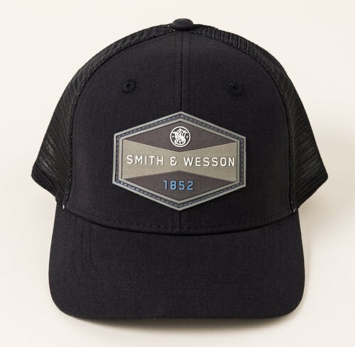 Smith & Wesson *BLACK Hexagon Patch Logo* Mesh Back CAP HAT *NEW w/TAG ...