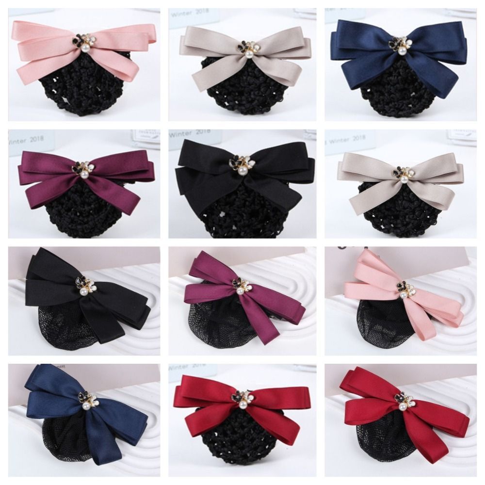 Korean Style Bow Snood Spring Clip Bun Snood Lace Hair Net Office Lady ...