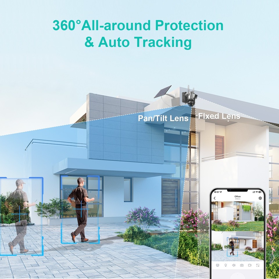 5G 8MP Wireless Solar Powered Camera Outdoor WiFi 4K PTZ Home Security ...