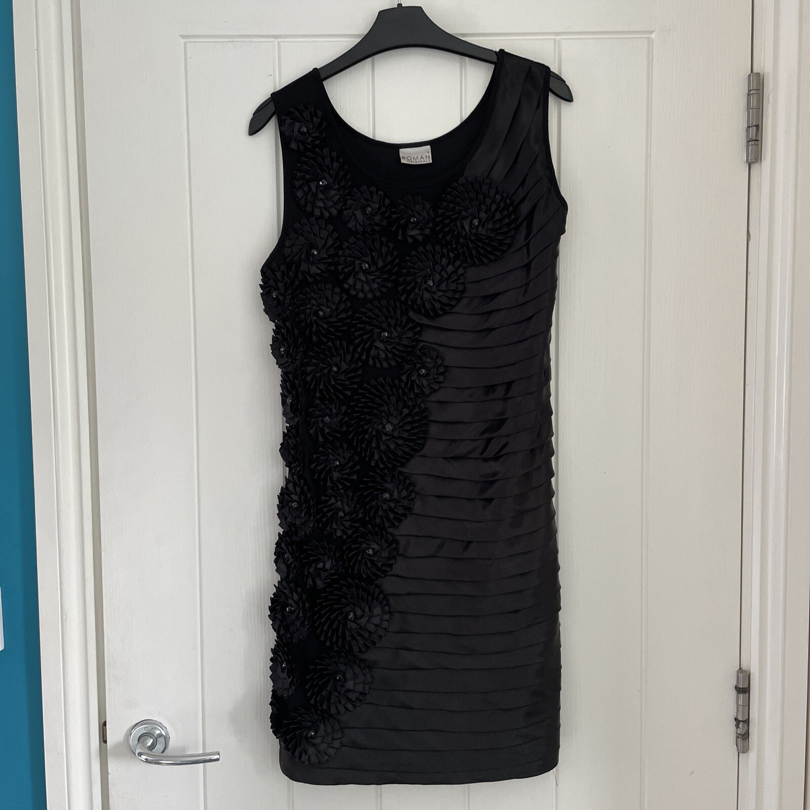 roman originals dress size 12 Black With Flower And Ruffle Detail | eBay UK