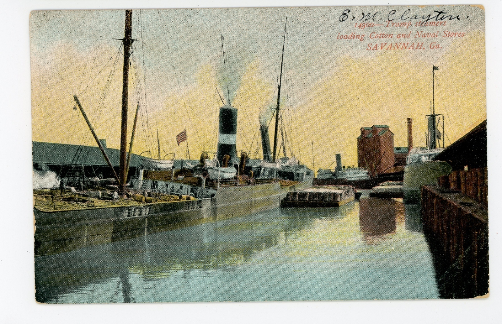 Tramp Steamers SAVANNAH Rare Antique—Cotton & Navy Ships Boats DPO 1912 ...