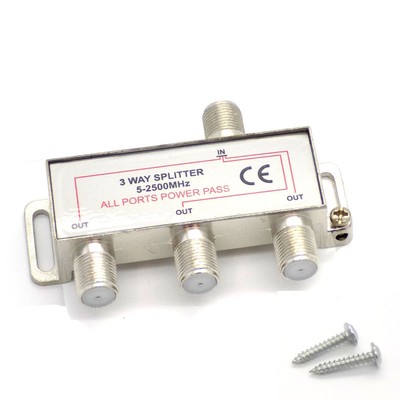 3 Way Coaxial Splitter 1 Male IN Coax to 3 Female OUT TV Aerial Virgin ...