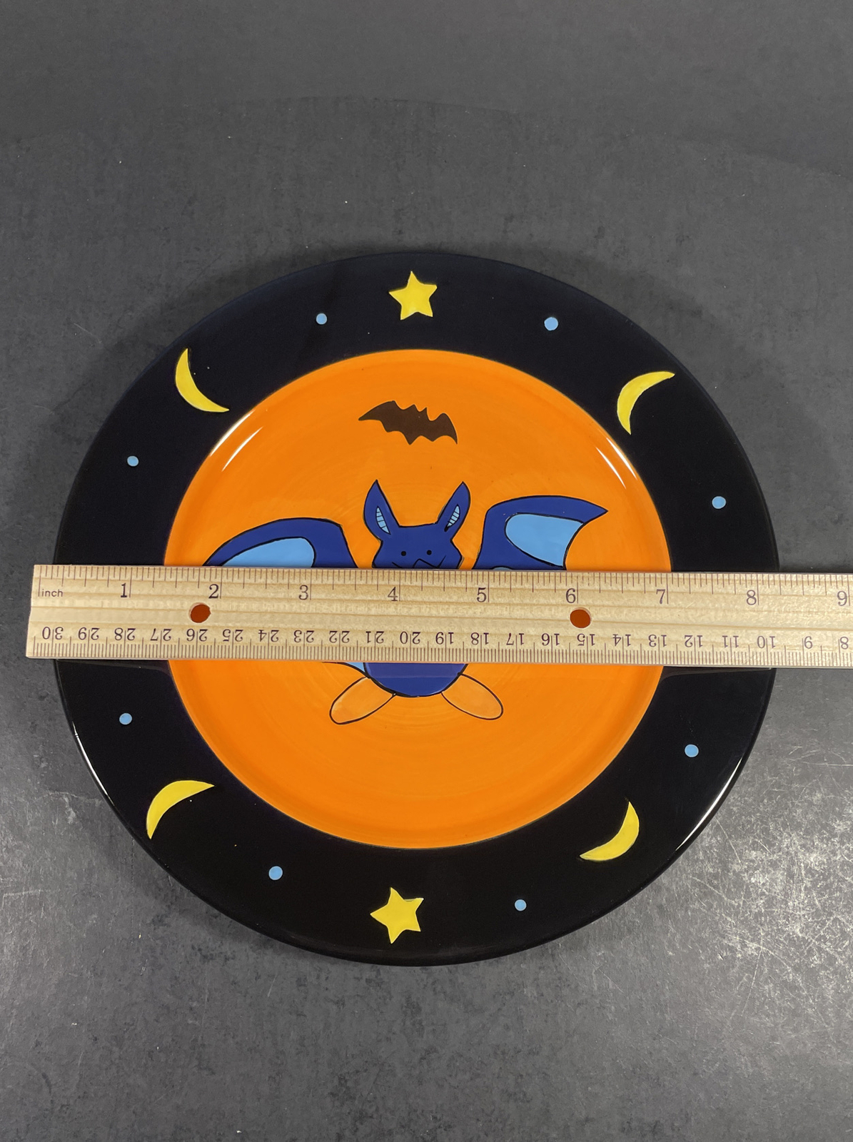 Two Garden Ridge Halloween Plates Black Orange Bat Moon Stars 8 Inches ...