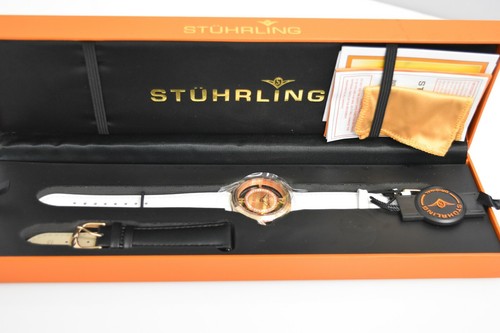 New Stuhrling White Leather Swiss Quartz See Thru Crystals 388L2.SET.03 ...