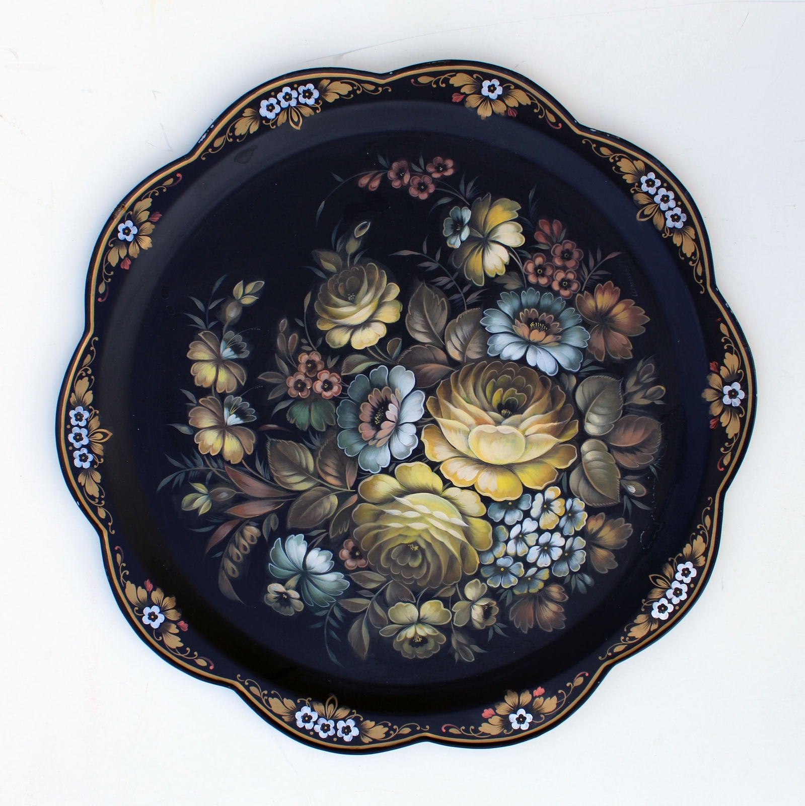 One of a Kind Authentic Zhostovo Metal Tray Hand-Painted by Tatiana ...