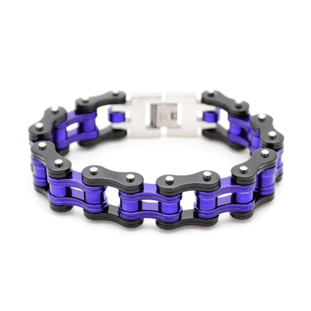 STAINLESS STEEL BIKE CHAIN BRACELET 8.5" Purple Black Solid Bicycle ...