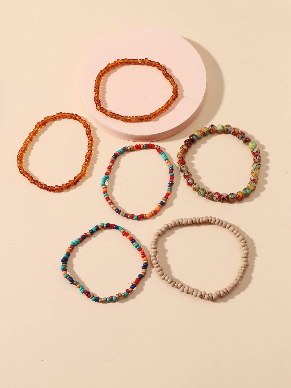 6pcs Color Block Beaded Bracelet Bead-string Bracelet Jewelry Accessory ...