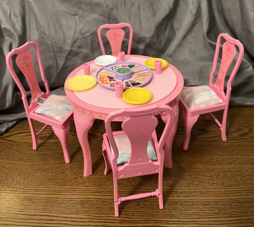 1984 Mattel Barbie Reversible Dining Table, 4 Chairs, 3 Cushions, Cups ...