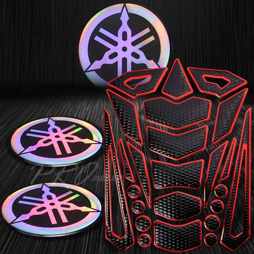 24PCs Chromed Red Fuel Tank Pad+"Laser" Emblem Neo Logo Fender Sticker ...