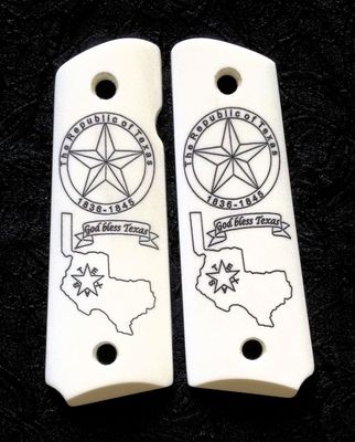Colt 1911 custom engraved imitation ivory grips Republic of Texas Lone ...