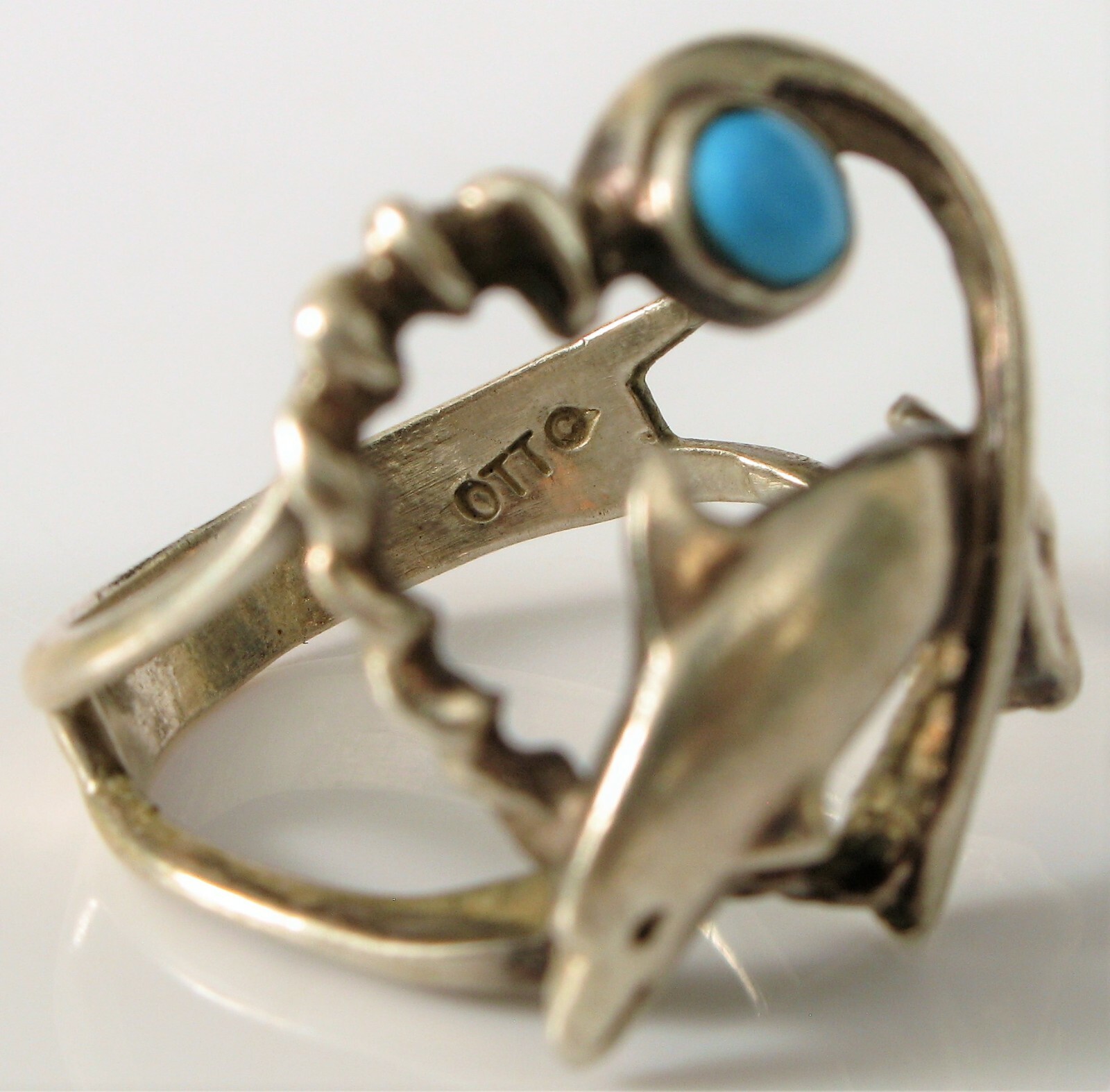 VINTAGE DESIGNER SIGNED TED OTT STERLING SILVER DOLPHIN HEART TURQUOISE RING ! | eBay