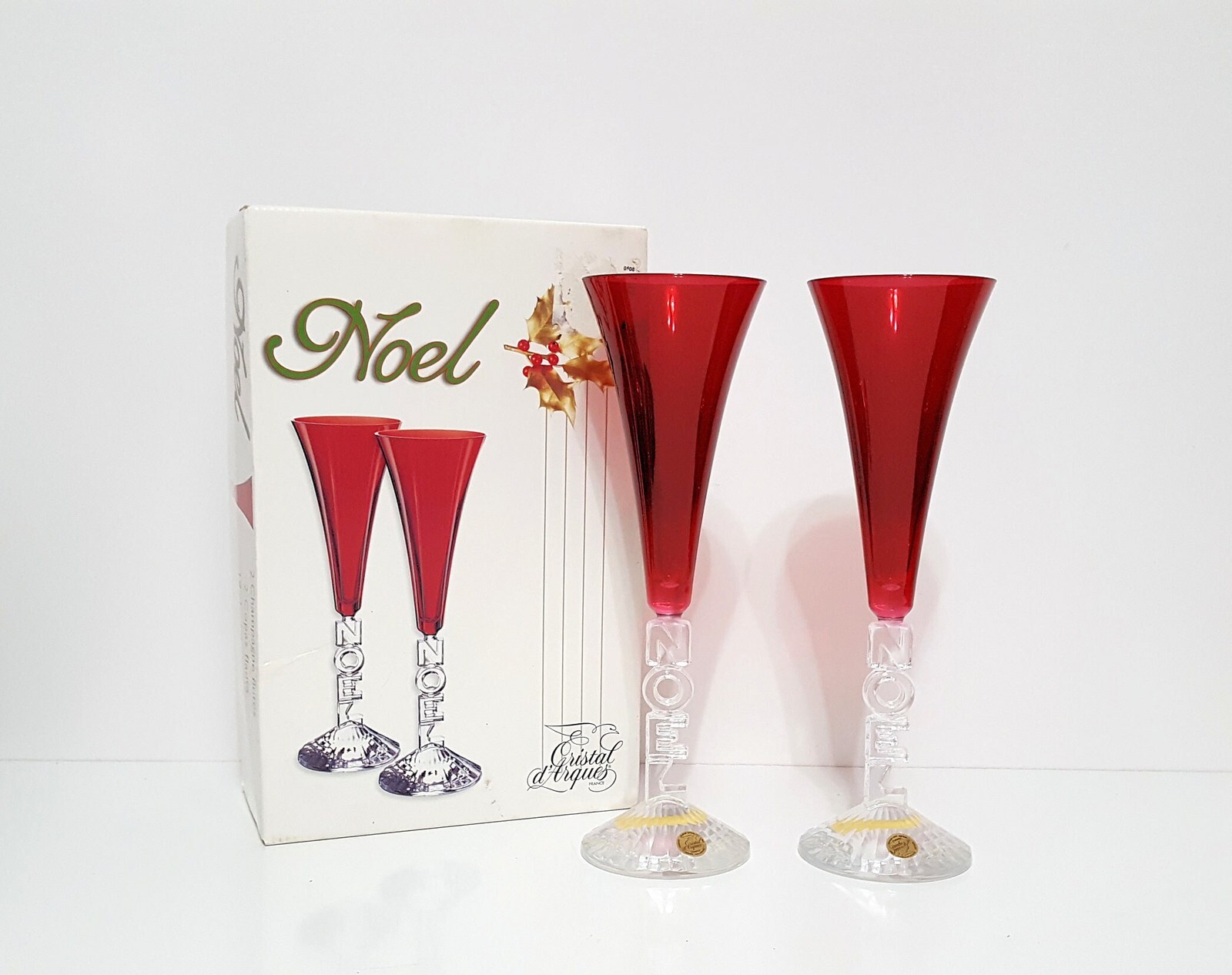 NEW Vintage Cristal D'Arque Set of 2 Noel Crystal Flute Glasses ...