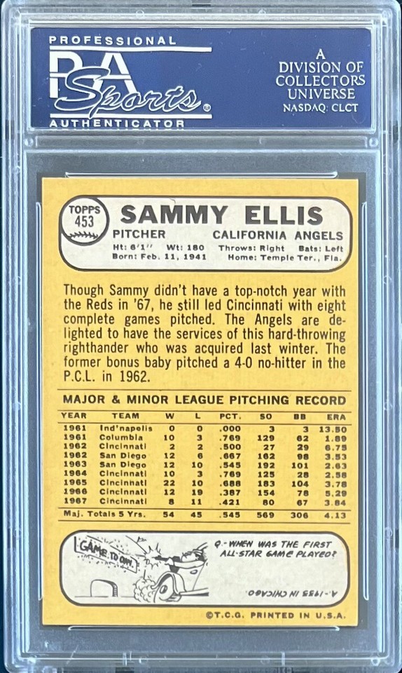 1968 TOPPS #453 SAMMY ELLIS PSA 8 NM-MT ANGELS | eBay