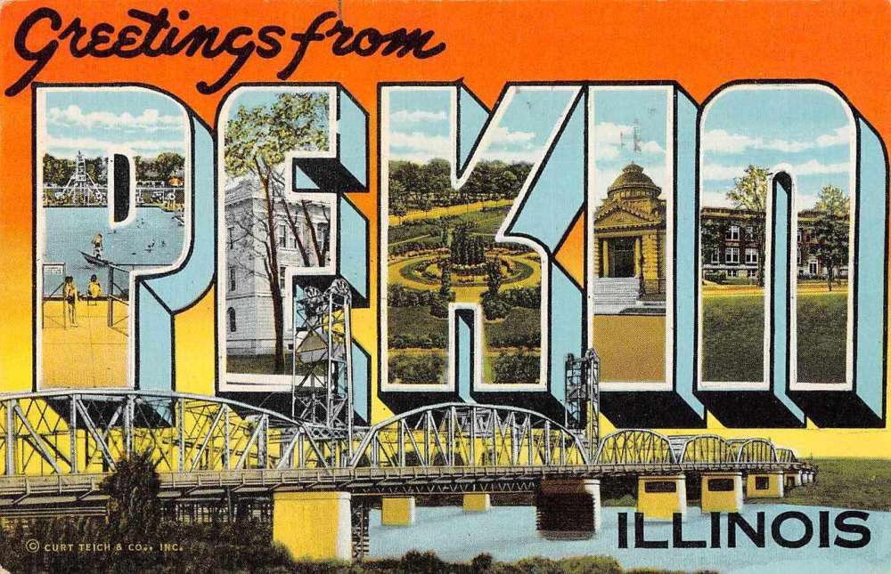 Pekin Illinois Greetings From scenic views large letter antique pc ...