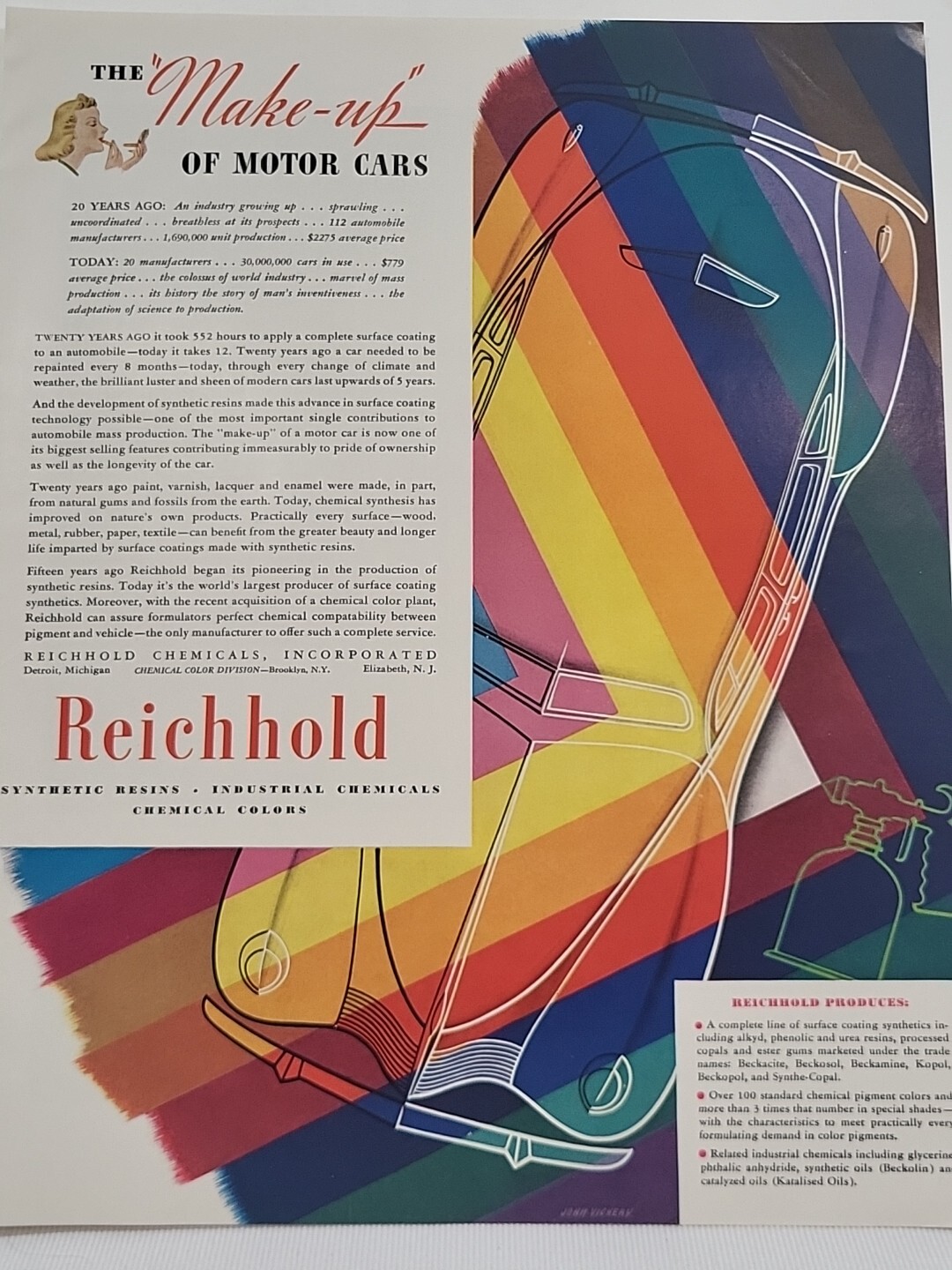 1940 Reichhold Chemicals Inc. Fortune WW2 Print Ad "Makeup of Motor ...