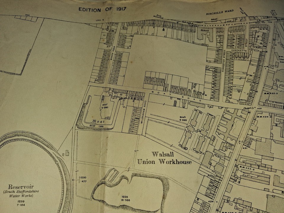 1917 O.S. 1 : 2,500 Map LARGE LXIII.10 Walsall Pleck Bescot Bentley ...