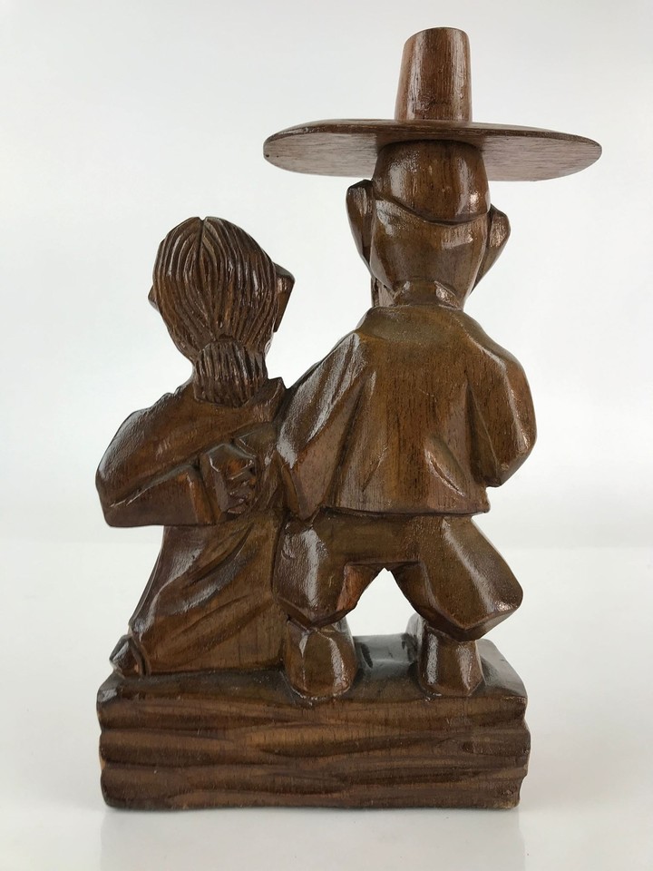 Korean Wood Carving Old Couple Figurine Vtg Hand-Crafted Brown ...