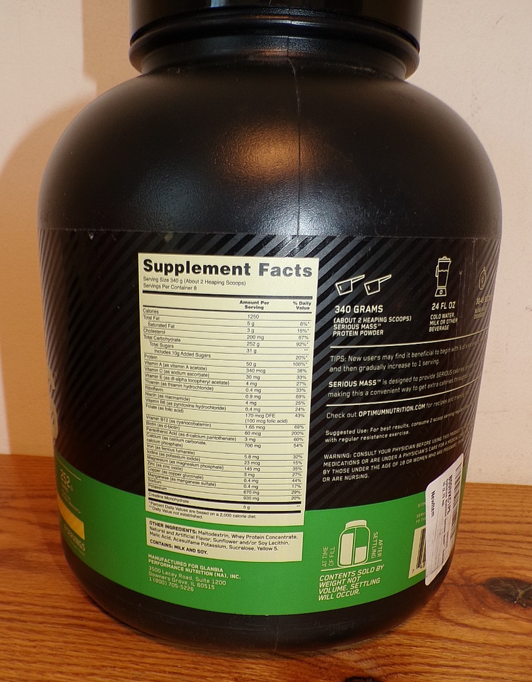 Optimum Nutrition Serious Mass Protein Powder - Banana - 6 LB - 06/2027 ...