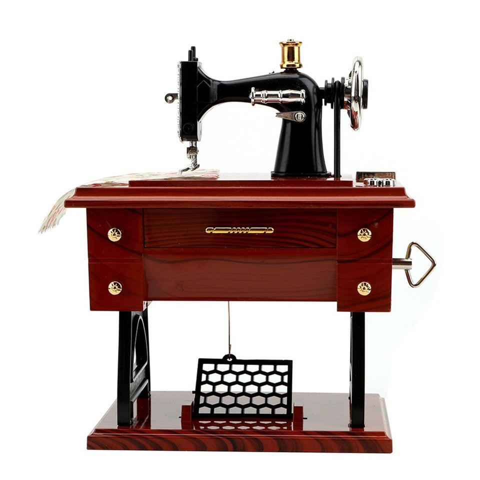 Plastic Sewing Machine Music Box Hand Crank Vintage Music Boxes ...