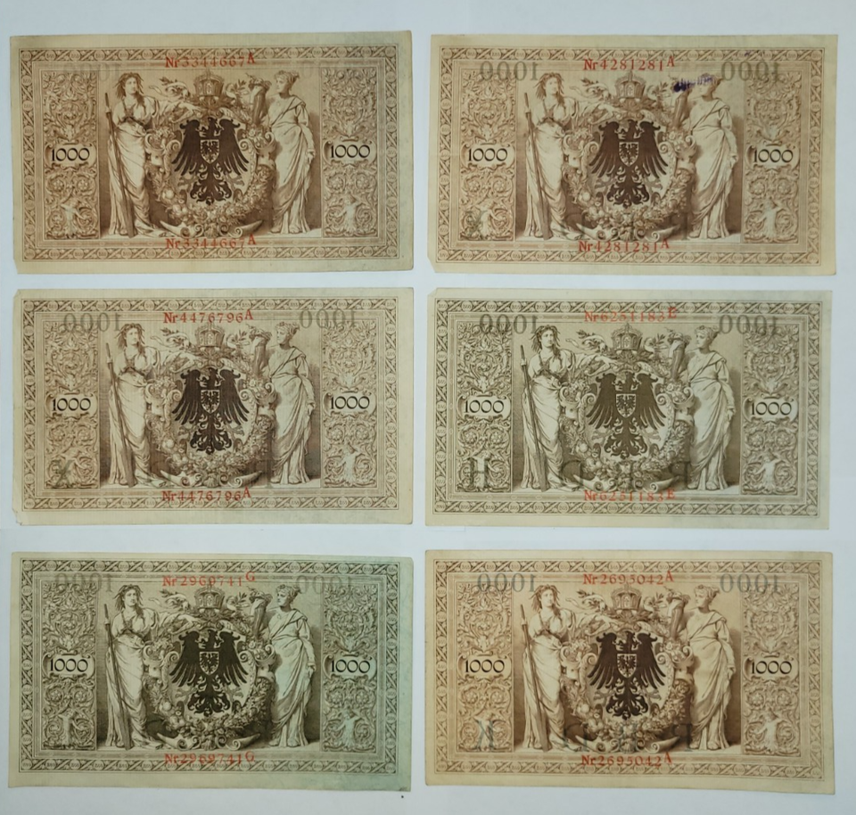German Marks Lot of 6 Notes 1910 1000 Circulated | eBay
