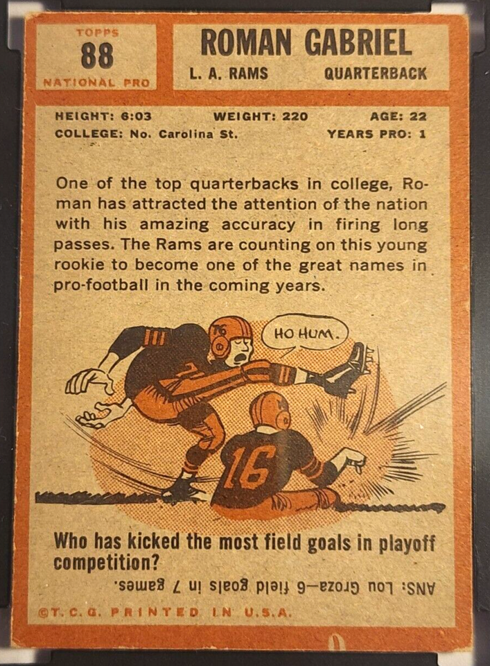 1962 TOPPS #88 ROMAN GABRIEL SGC 4 VG EX RC ROOKIE 546 | eBay
