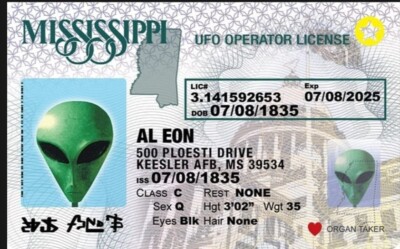 Alien A. Leon UFO Operator's License ID Mississippi Made On Metal | eBay