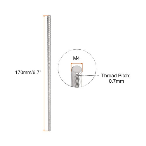 Fully Threaded Rod [for Clamps and U-Bolts] - M4x170mm /Silver/10Pack ...