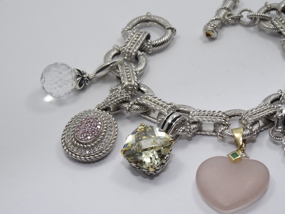 STUNNING JUDITH RIPKA STERLING SILVER w/ CITRINE CHARM & 14K GOLD CHARM ...