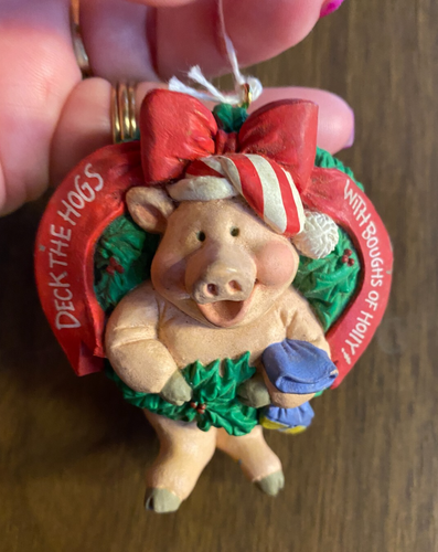 Resin Pig Farm "Deck the Hogs w Boughs of Holly" Christmas Ornament 3 ...