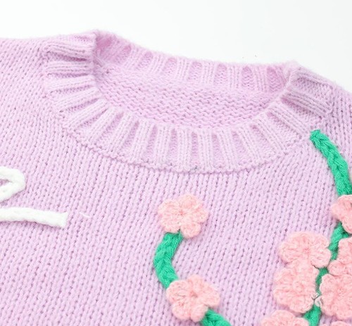 Womens Spring Fashion Sweet Round Collar Long Sleeve Flowers Kniting ...