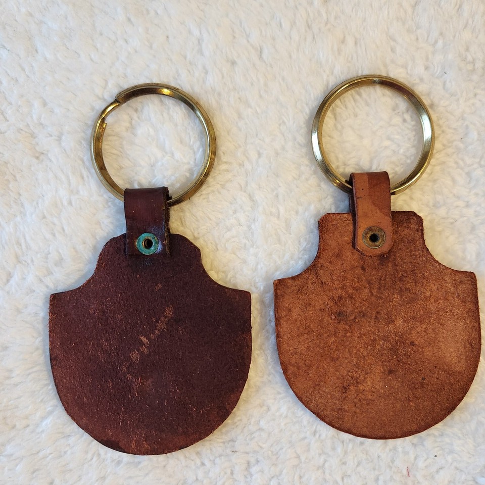Lot of 2 Vintage Engraved Leather Religious Christian Key Rings Cross ...