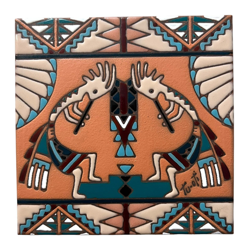 VTG Earthtones Ceramic Tile Kokopelli Design Southwestern Trivet Tucson ...