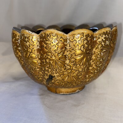 Antique Vintage Hand-painted Kashmir Fluted Brass Lacquered Bowl India ...