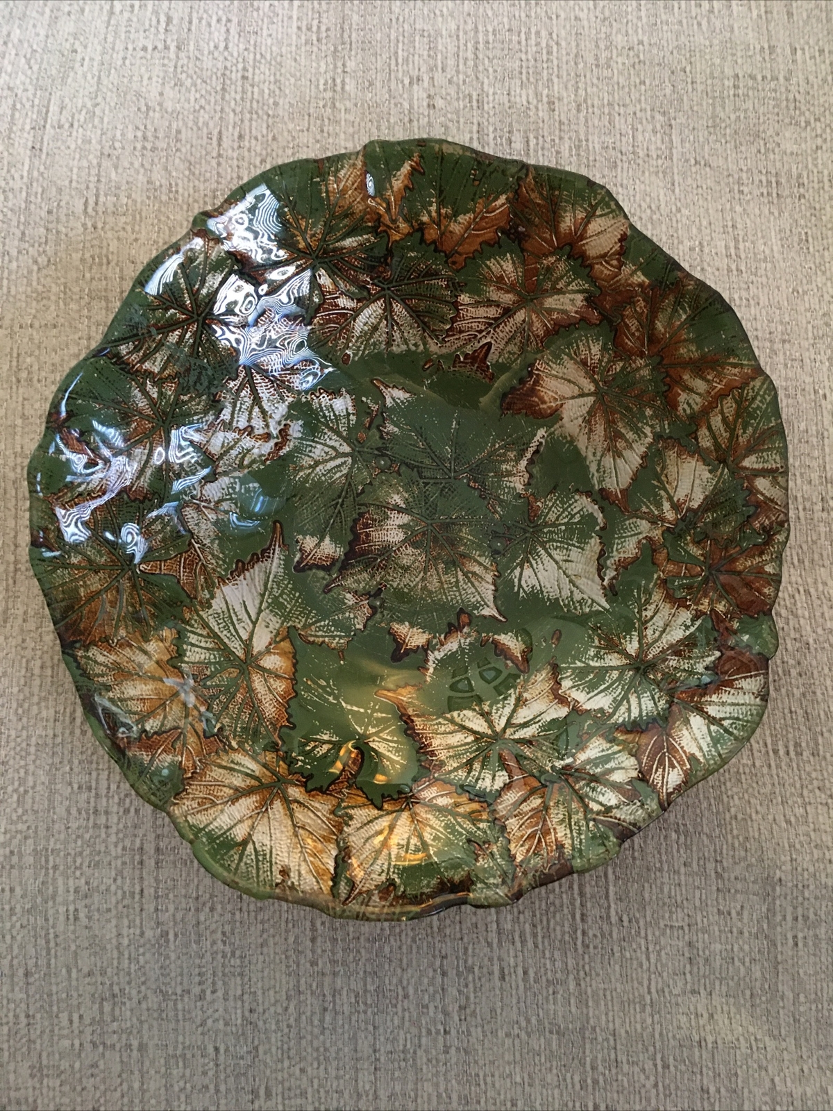 Akcam Turkish Art Glass Green and Gold Leaves Leaf Bowl | eBay