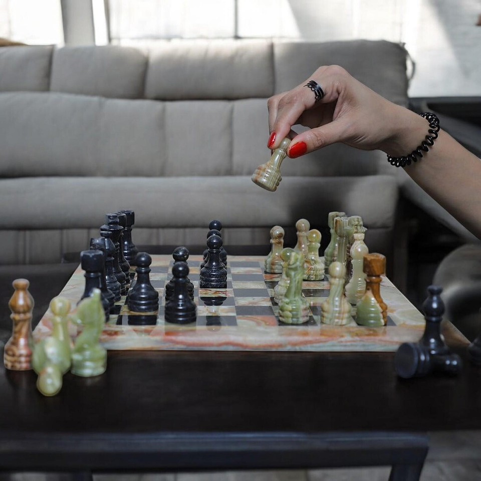 Marble Chess Set with Gift Case - Onyx green&Black Chess Set - 12 Inch ...
