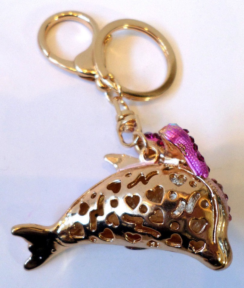 Rhinestone Bling Key Chain Fob Purse Charm Pink Dolphin | eBay