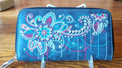 American Bling Embroidered Wallet Gray Stitched w/ Zip Closure | eBay