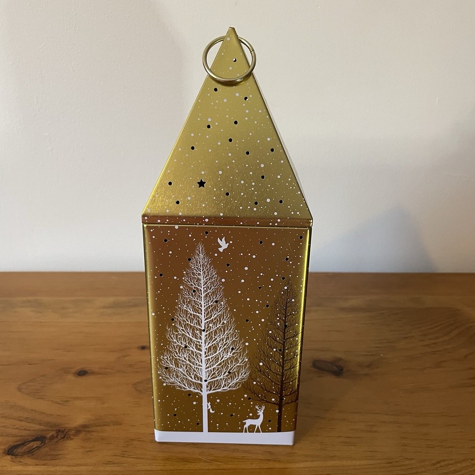 M&S Light Up Snowy Scene Gold Christmas Tin Empty | eBay UK