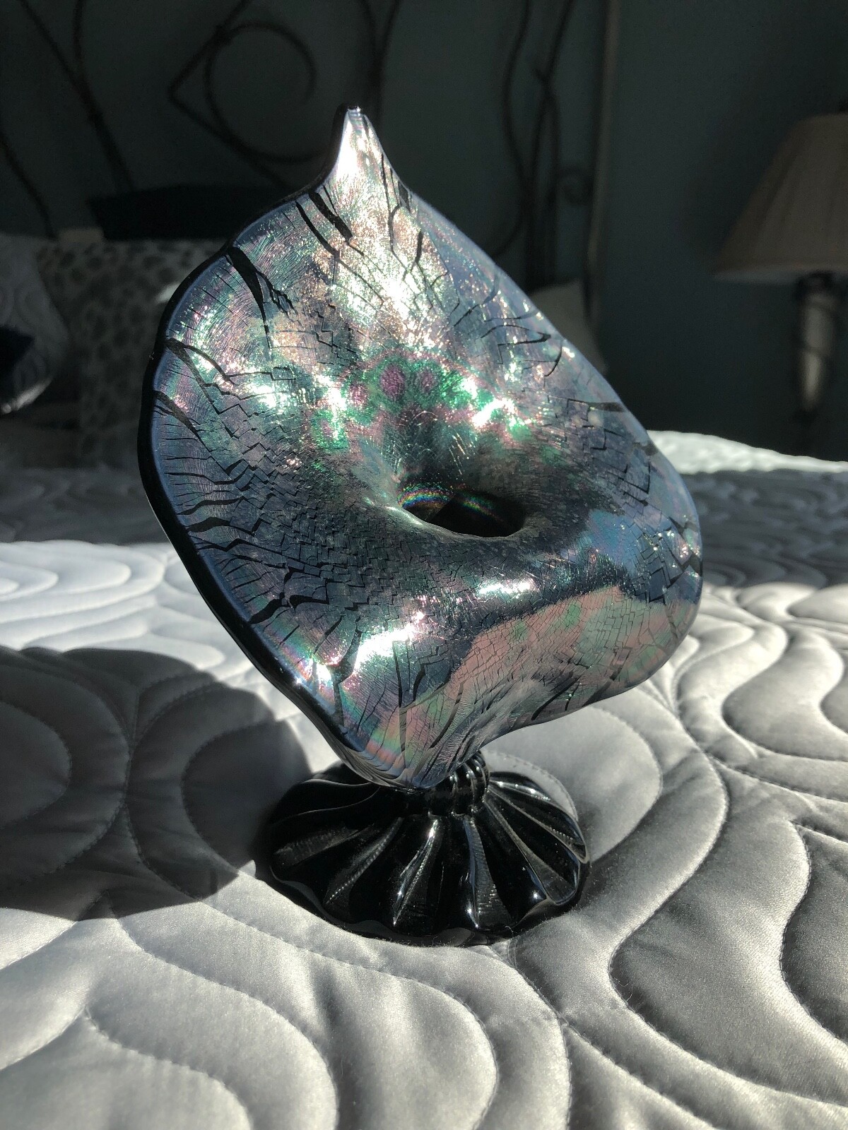 Vintage JOE DEANDA JACK IN THE PULPIT Black Iridescent Blown Art Glass ...