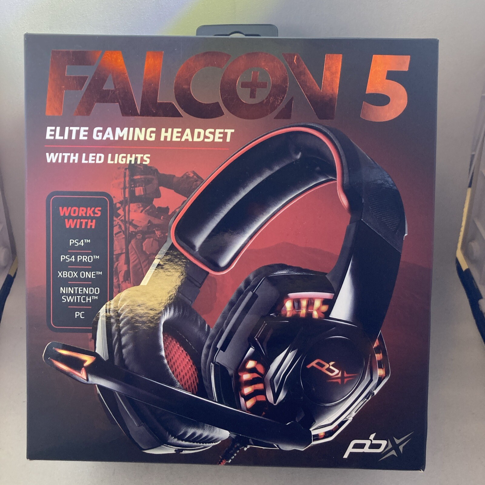 Falcon 5 Elite Gaming Headset Red Led-lights Boom Mic Noise-reducing ...