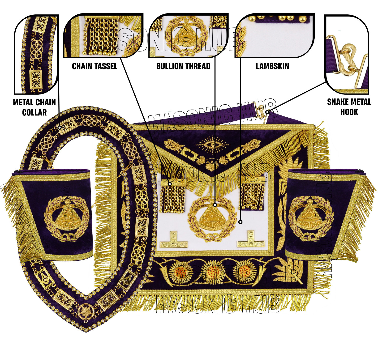 Masonic Regalia Deputy Grand Master 100% LAMBSKIN APRON With Chain ...