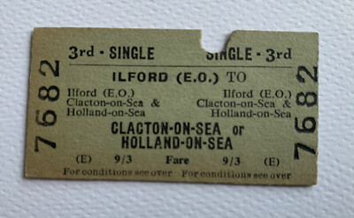 Vintage 1950s British Railway Train Ticket ILFORD CLACTON ON SEA ...