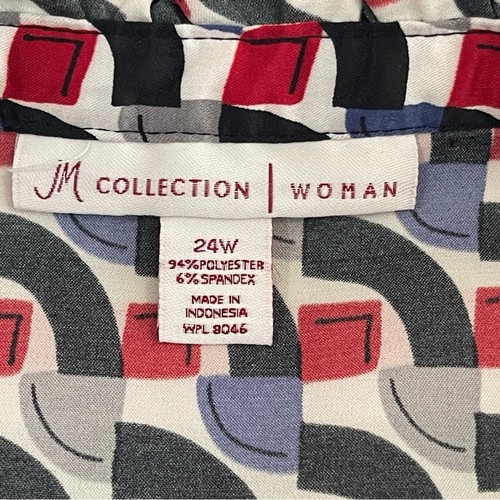 JM Collection Womens 24W Geometric Print Blouse Red Blue Silky Feel ...