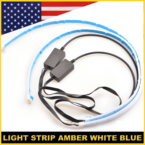 White Amber Blue LED DRL Headlight Slim Strip Lights Sequential Turn ...