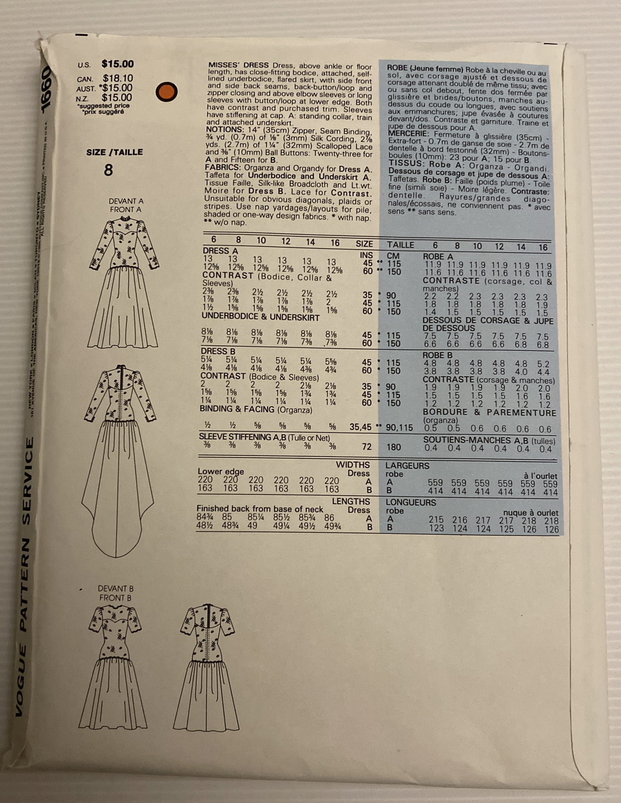 Vogue 1660 Vintage 80s Sewing Pattern Size: 8 - Bridal Original - Dress ...