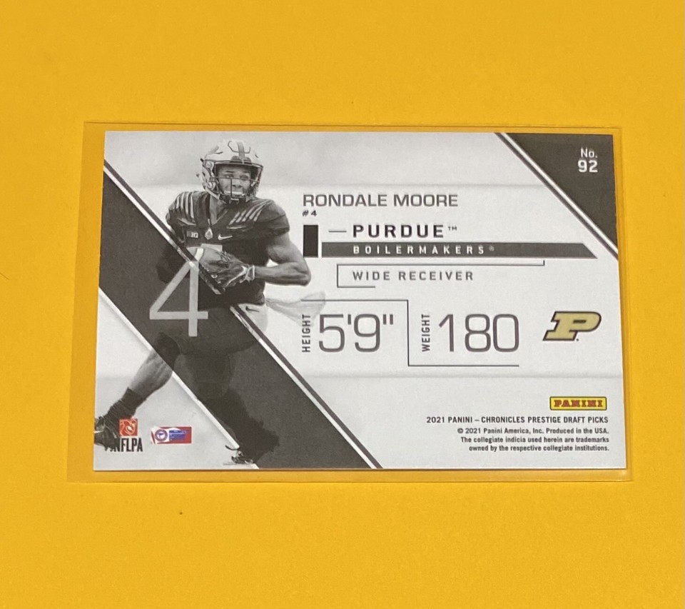 2021 Panini Chronicles Prestige Rondale Moore ROOKIE CARD Purdue #92 RC ...