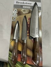 Brookstone Stainless Steel Kitchen Knife Set of 3 Steel Finish Handle ...